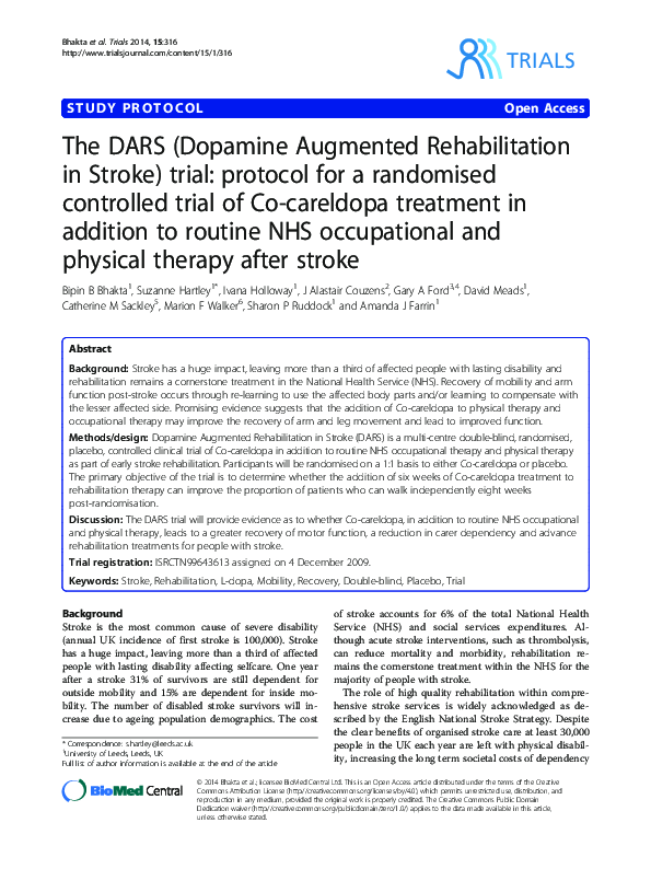 (PDF) The DARS (Dopamine Augmented Rehabilitation in Stroke) trial ...