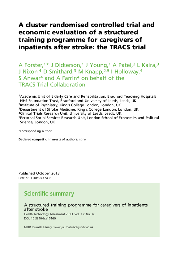 (PDF) A cluster randomised controlled trial and economic evaluation of a structured training ...
