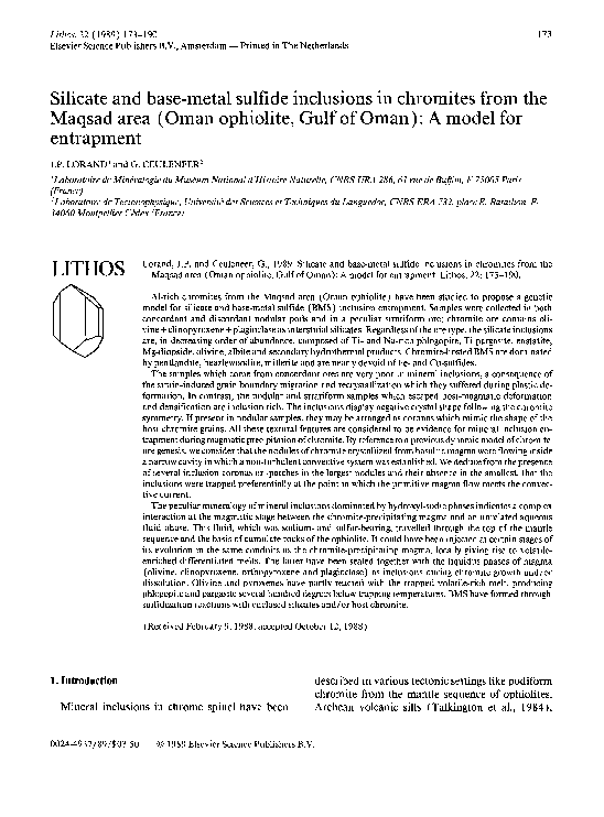 (PDF) Silicate and base-metal sulfide inclusions in chromites from the ...