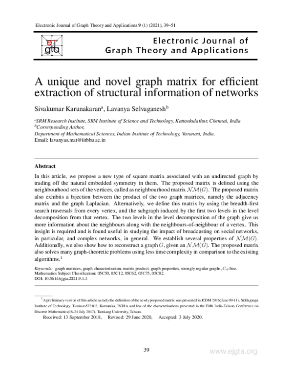 (PDF) A unique and novel graph matrix for efficient extraction of ...