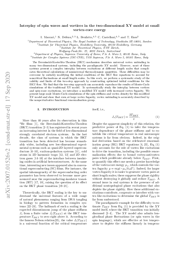 (PDF) Interplay of spin waves and vortices in the 2D XY model at small ...