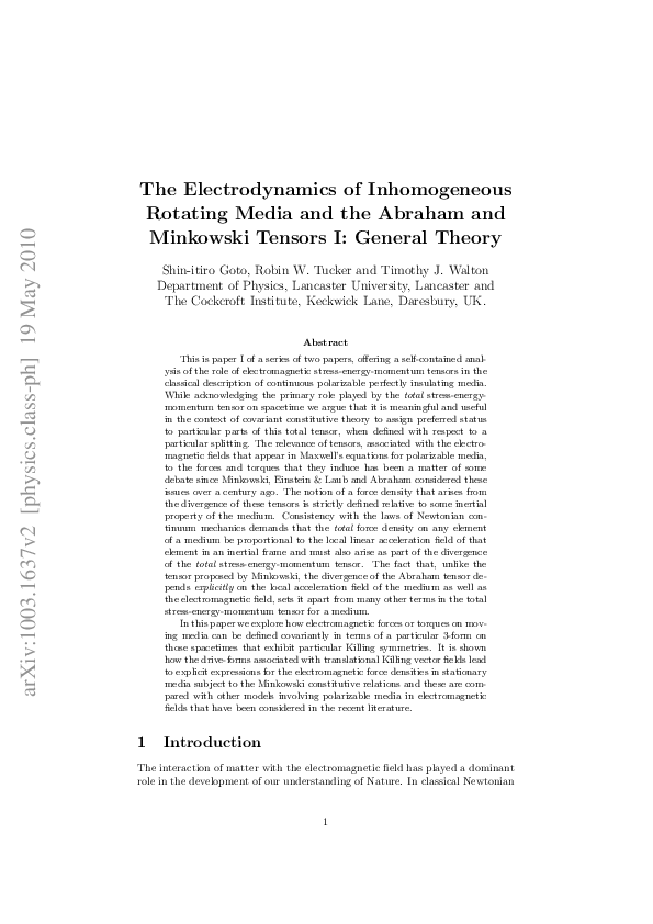 (PDF) The electrodynamics of inhomogeneous rotating media and the ...