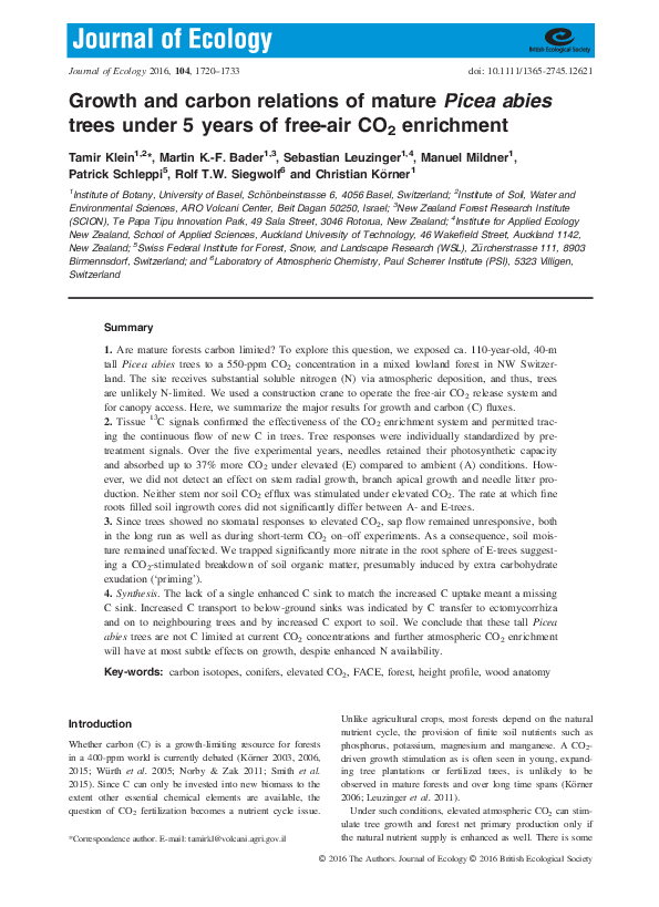 (PDF) Picea abies Growth under Elevated CO2 Enrichment