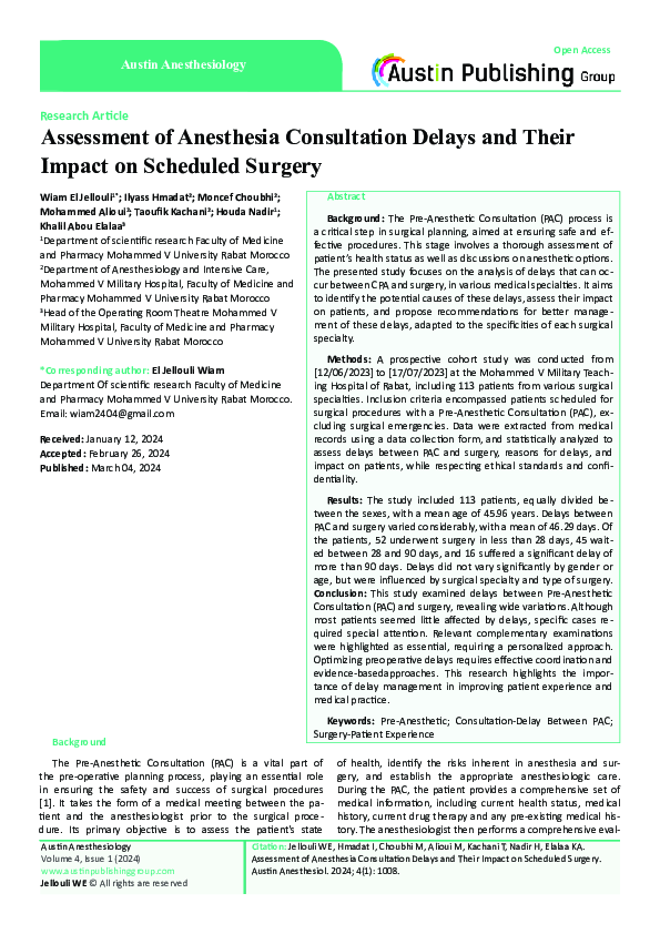 (PDF) Assessment of Anesthesia Consultation Delays and Their Impact on ...