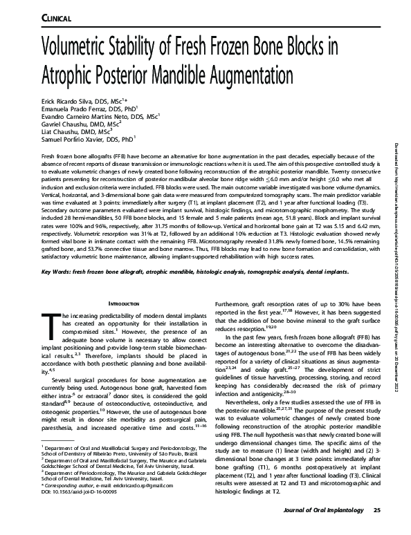 (PDF) Volumetric Stability of Fresh Frozen Bone Blocks in Atrophic ...