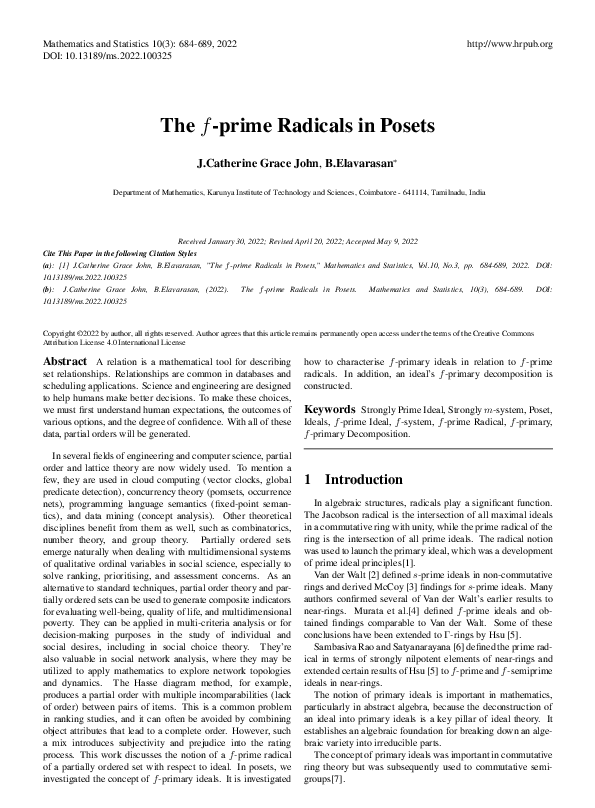 (PDF) The -prime Radicals in Posets