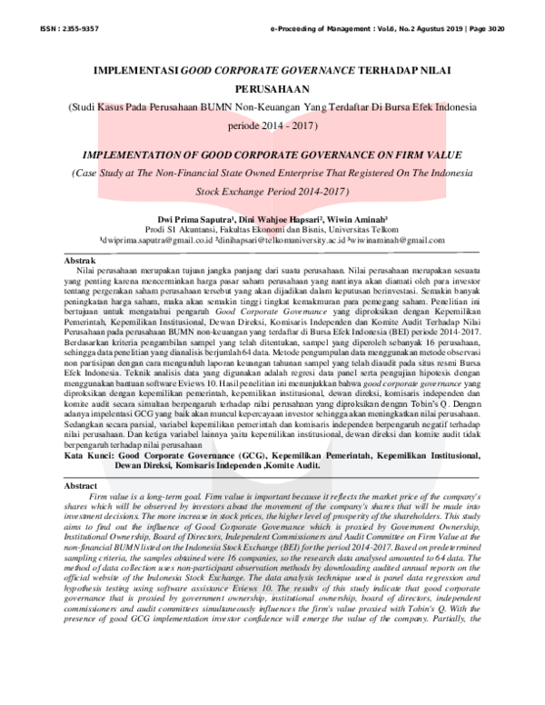 (PDF) Implementasi Good Corporate Governance Terhadap Nilai Perusahaan (Studi Kasus Pada ...