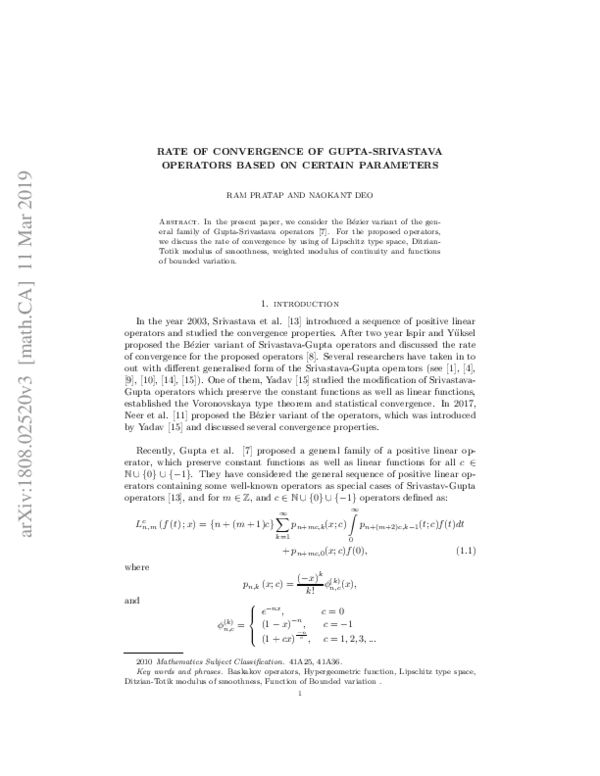 (PDF) Bezier varient of the general family of Gupta-Srivastava operators