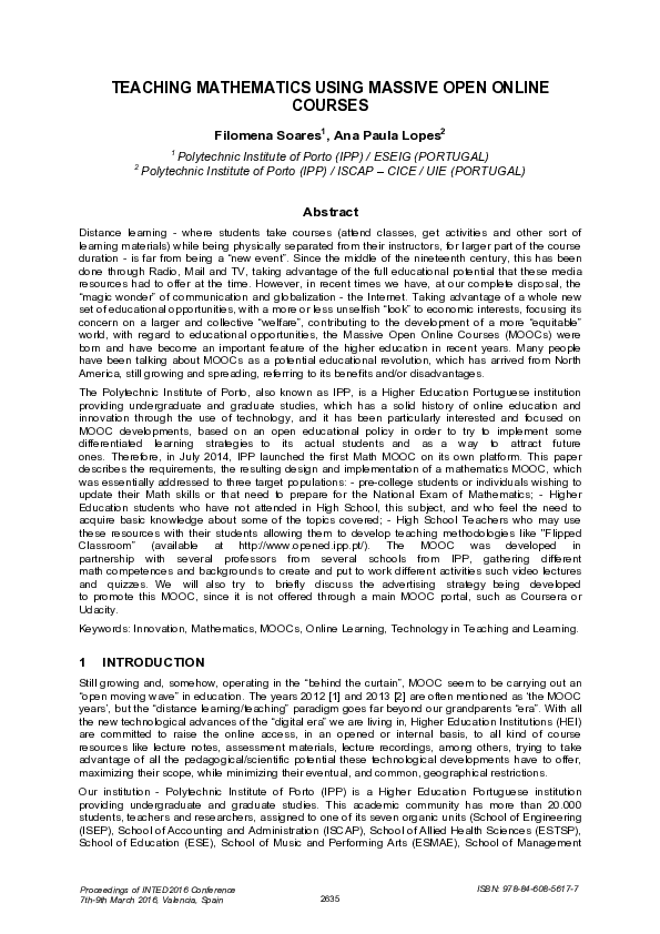 (PDF) Teaching Mathematics Using Massive Open Online Courses
