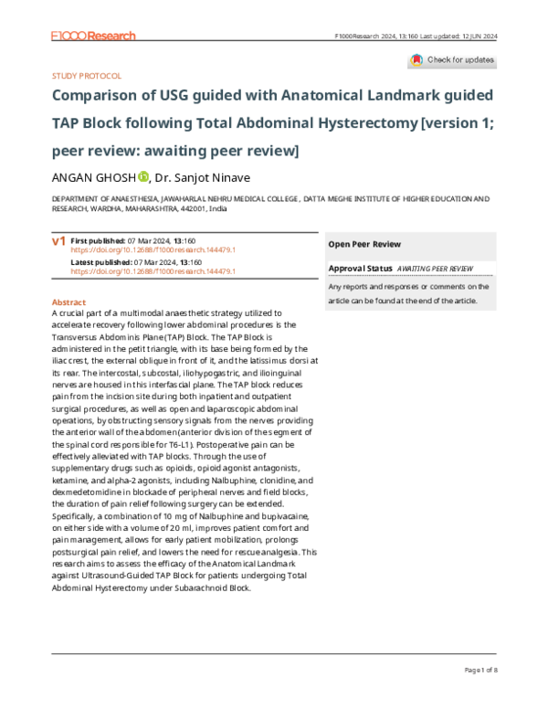 (PDF) Comparison of USG guided with Anatomical Landmark guided TAP ...
