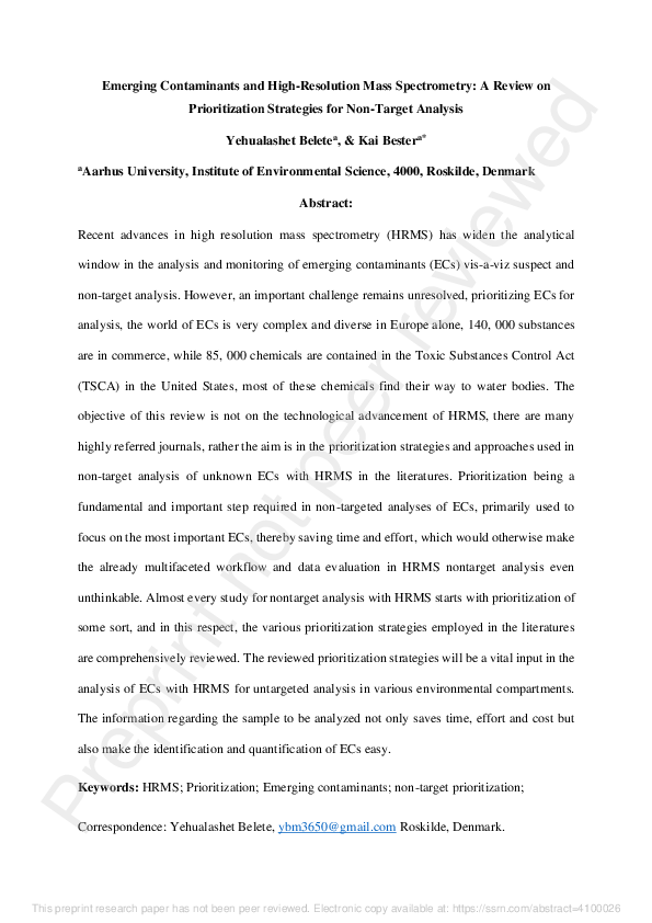 (PDF) Emerging Contaminants and High-Resolution Mass Spectrometry: A ...
