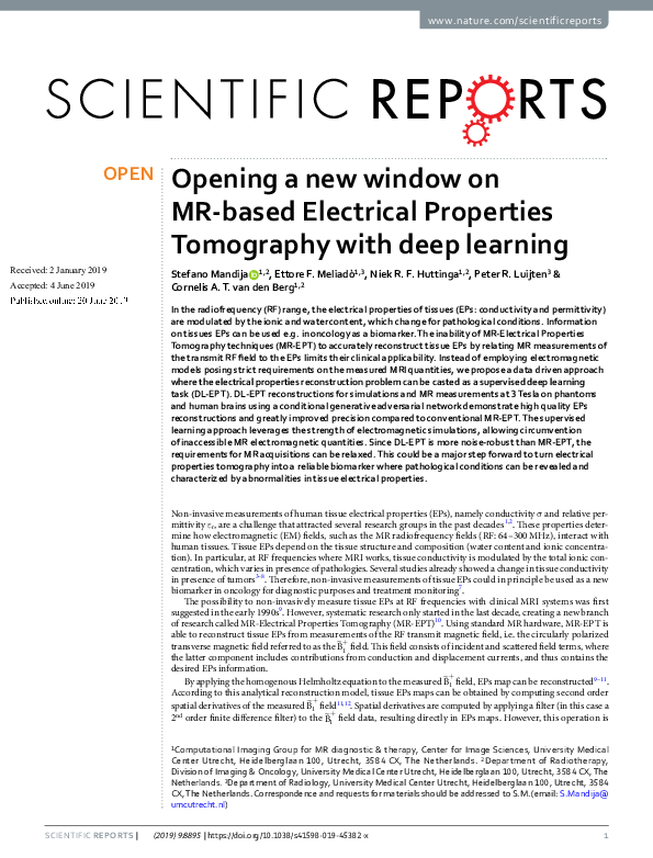 (PDF) Opening a new window on MR-based Electrical Properties Tomography with deep learning