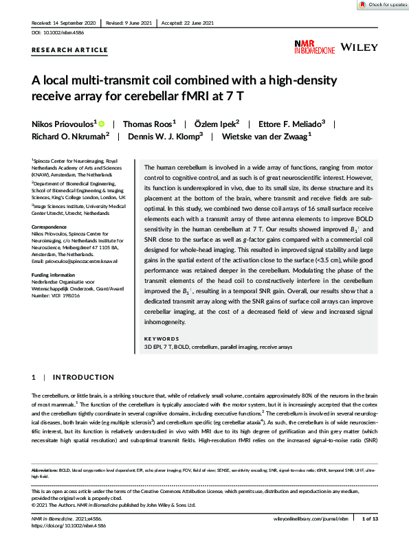 (PDF) A local multi‐transmit coil combined with a high‐density receive array for cerebellar fMRI ...