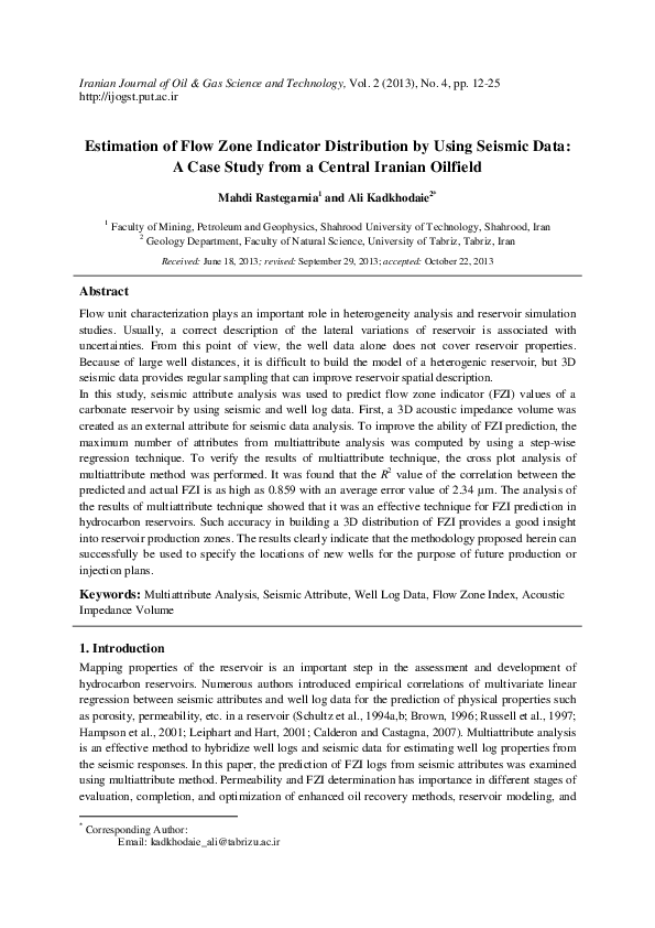 (PDF) Estimation of Flow Zone Indicator Distribution by Using Seismic ...