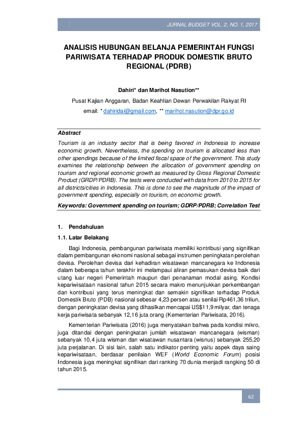 (PDF) Analisis Hubungan Belanja Pemerintah Fungsi Pariwisata Terhadap Produk Domestik Bruto ...