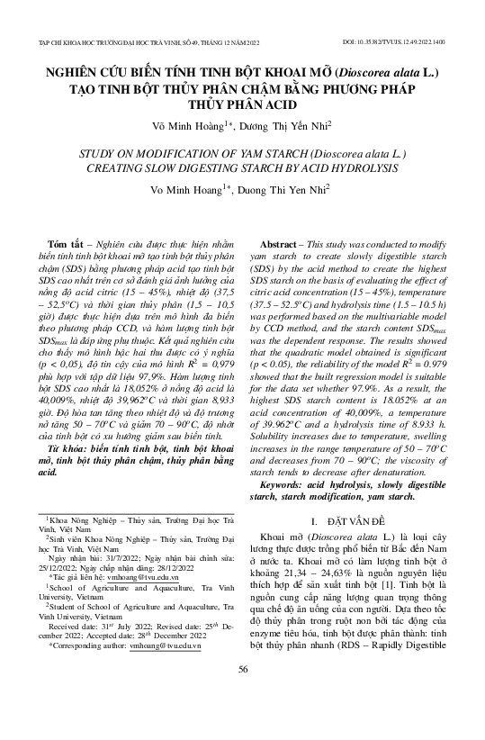 (PDF) STUDY ON MODIFICATION OF YAM STARCH (Dioscorea alata L.) CREATING ...