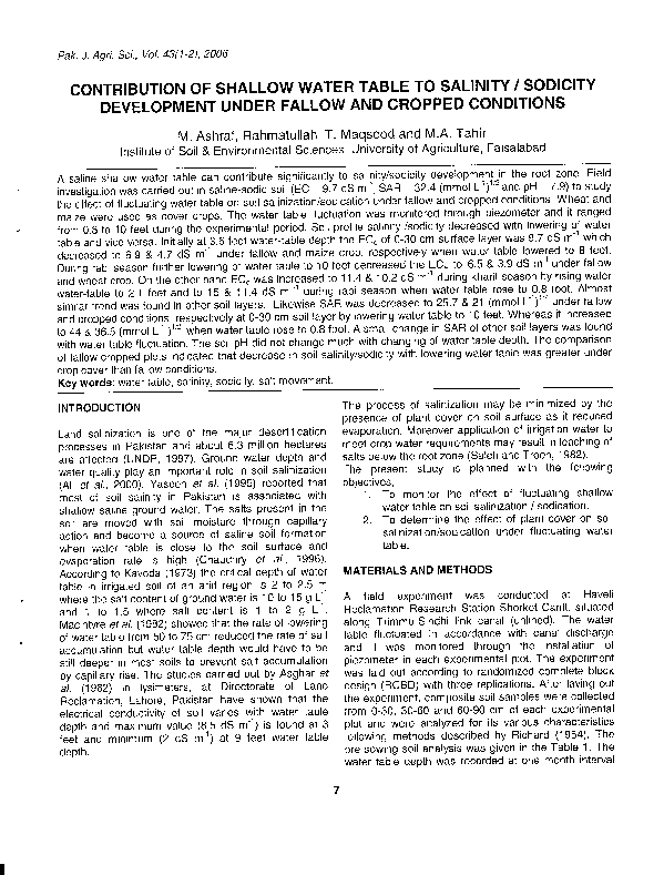 (PDF) Contribution of Shallow Water Table to Salinity I Sodicity ...