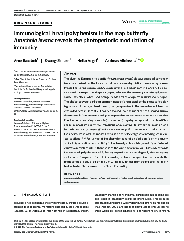(PDF) Immunological larval polyphenism in the map butterfly Araschnia ...