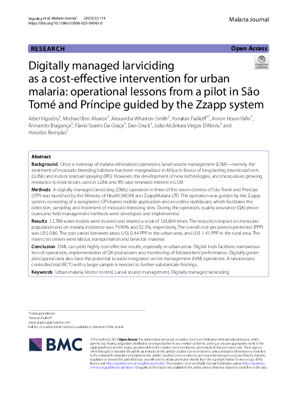 (PDF) Digitally managed larviciding as a cost-effective intervention for urban malaria ...