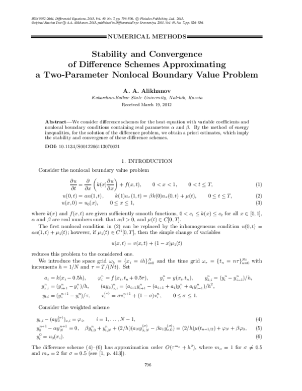 (PDF) Stability and Convergence of Difference Schemes for Some Functional Differential Equations