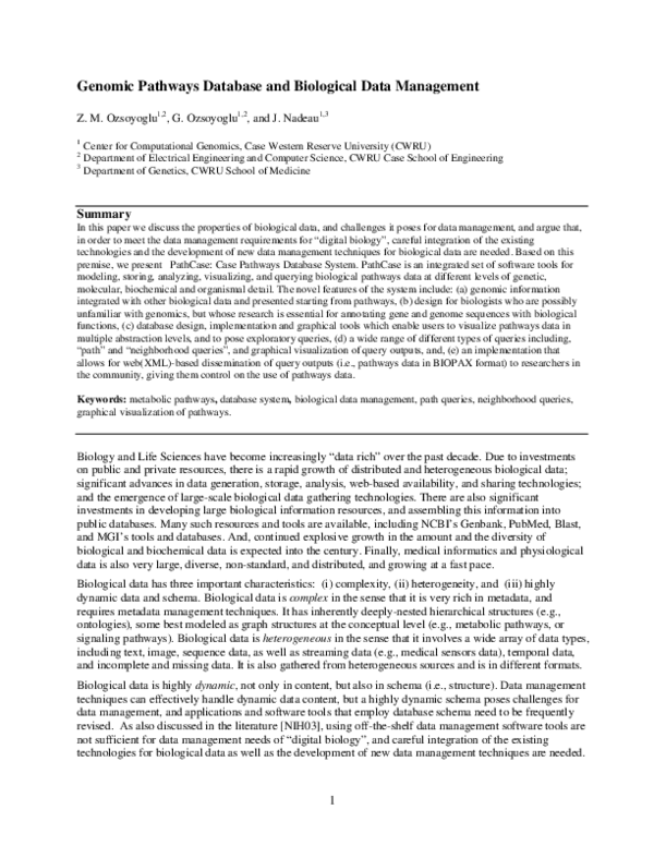 (PDF) Genomic pathways database and biological data management