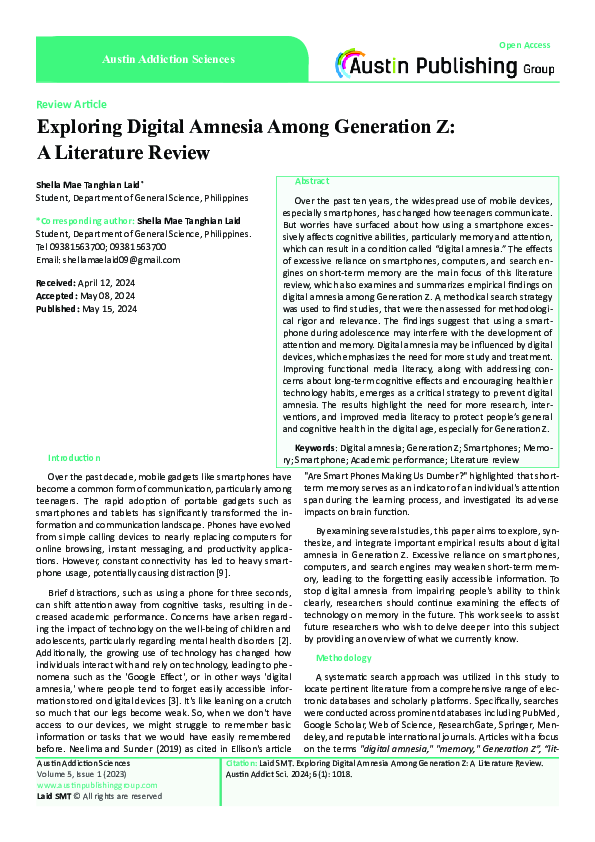 (PDF) Exploring Digital Amnesia Among Generation Z: A Literature Review