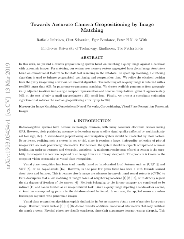 (PDF) Towards Accurate Camera Geopositioning by Image Matching