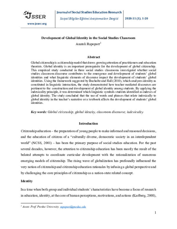 (PDF) Development of Global Identity in the Social Studies Classroom