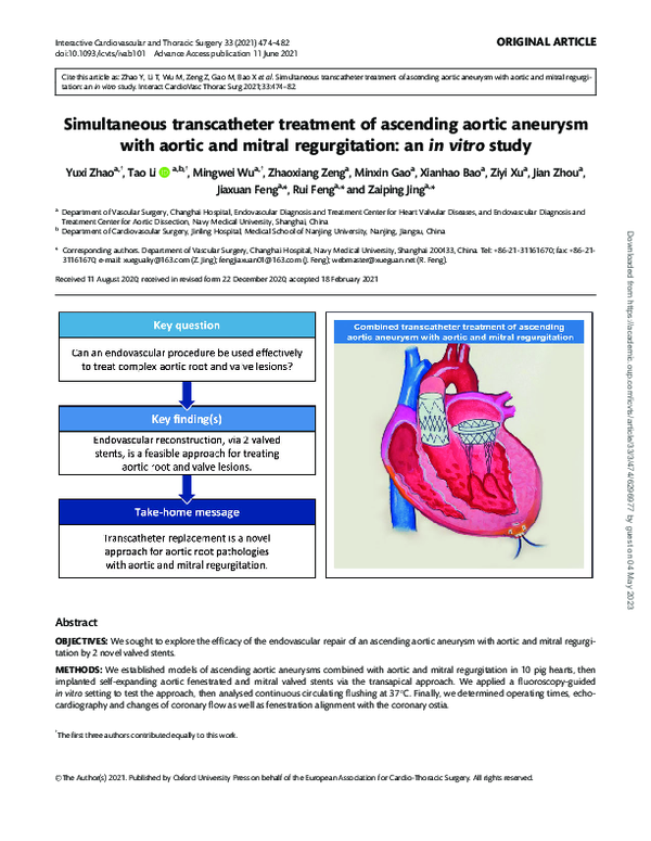 (PDF) Simultaneous transcatheter treatment of ascending aortic aneurysm with aortic and mitral ...