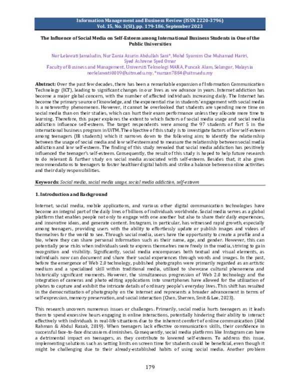 (PDF) The Influence of Social Media on Self-Esteem among International ...