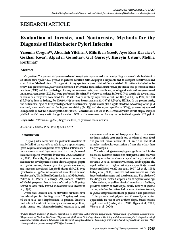 (PDF) Evaluation of Invasive and Noninvasive Methods for the Diagnosis ...