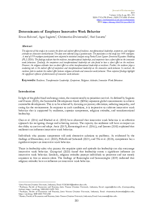 (PDF) Determinants of Employee Innovative Work Behavior