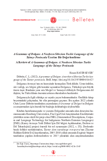 (PDF) A Grammar of Dolgan: A Northern Siberian Turkic Language of the ...