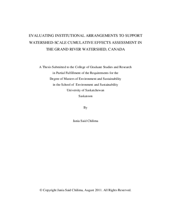 Pdf Evaluating Institutional Arrangements To Support Watershed Scale Cumulative Effects