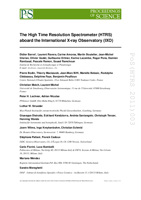 (PDF) The High Time Resolution Spectrometer (HTRS) aboard the ...