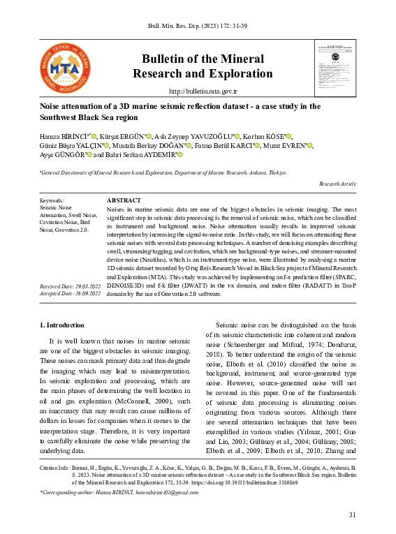 Pdf Noise Attenuation Of A 3d Marine Seismic Reflection Dataset A