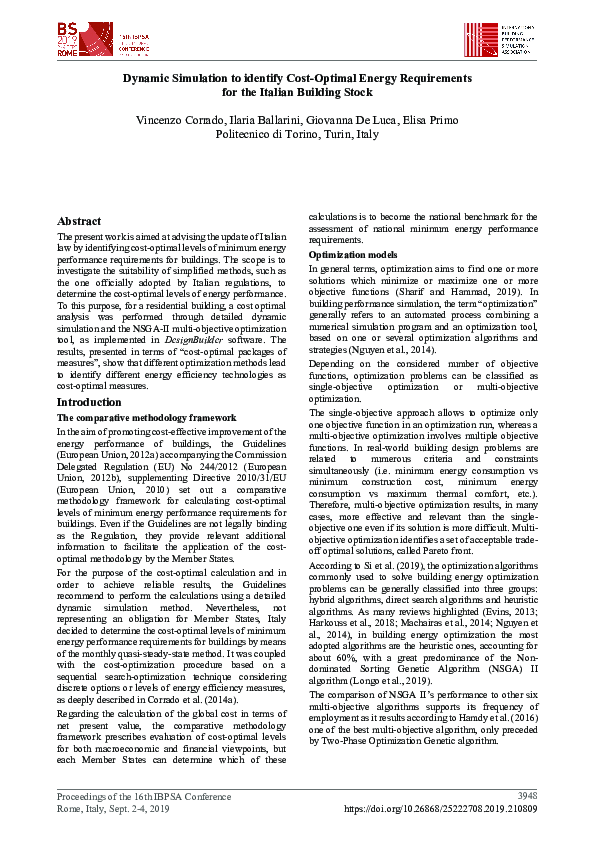 (PDF) Dynamic simulation to identify cost-optimal energy requirements for the Italian building stock
