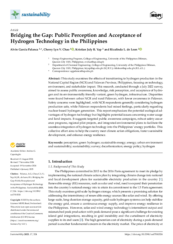 (PDF) Bridging the Gap: Public Perception and Acceptance of Hydrogen Technology in the Philippines