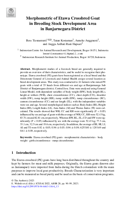 (PDF) Morphometric of Etawa Crossbred Goat in Breeding Stock Development Area in Banjarnegara ...