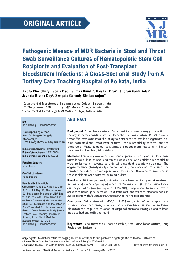 (PDF) Pathogenic Menace of MDR Bacteria in Stool and Throat Swab ...