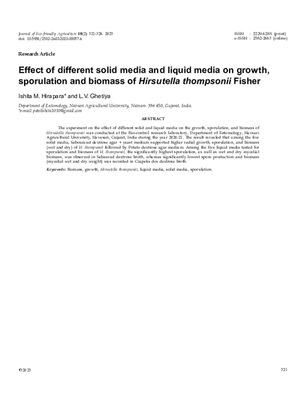 (PDF) Effect of different solid media and liquid media on growth, sporulation and biomass of ...