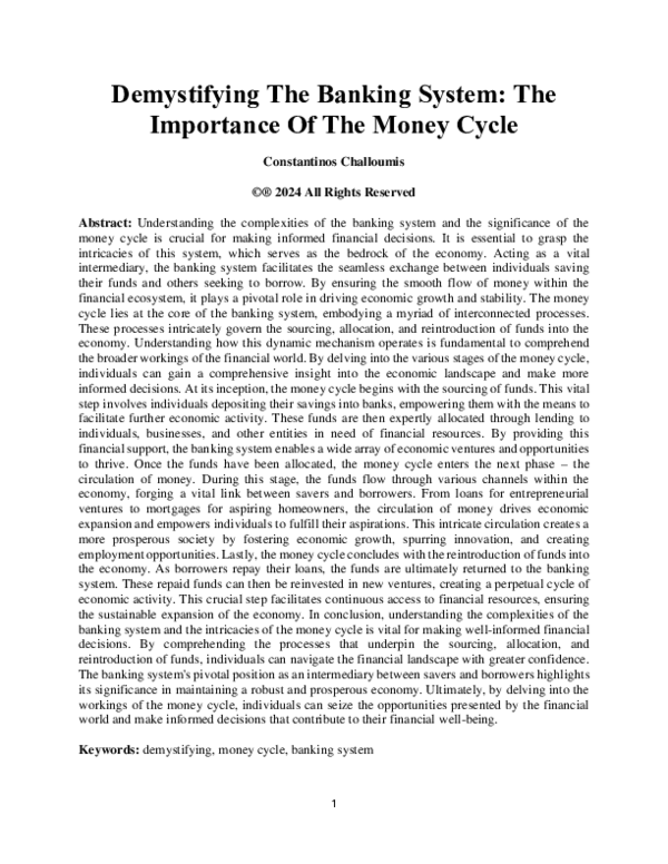 (PDF) Demystifying The Banking System: The Importance Of The Money Cycle