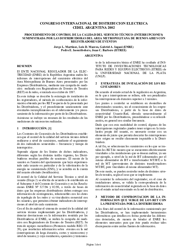 (PDF) Procedimiento de control de la calidad del servicio técnico (interrupciones) suministrada ...
