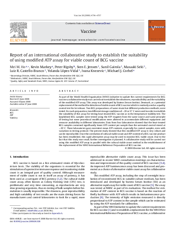 (PDF) Report of an international collaborative study to establish the suitability of using ...