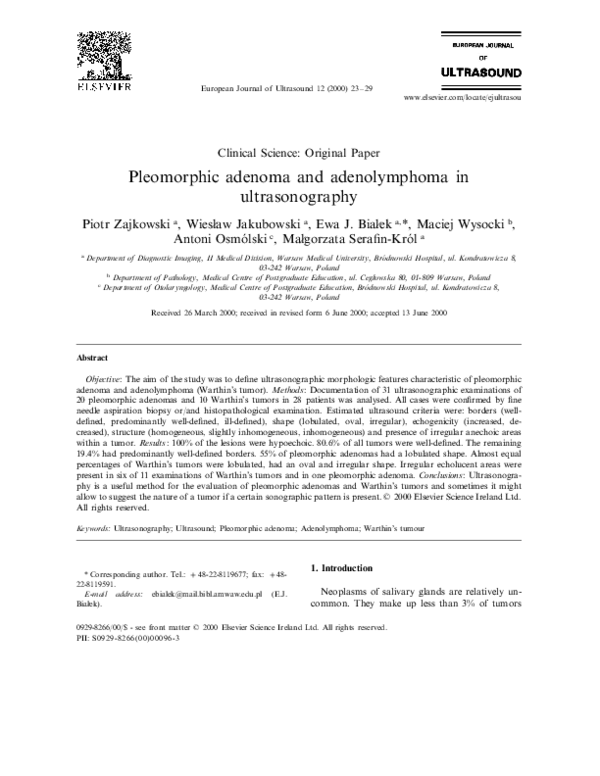(PDF) Pleomorphic adenoma and adenolymphoma in ultrasonography