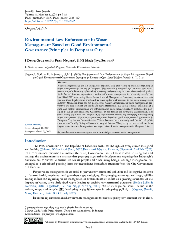 (PDF) Environmental Law Enforcement in Waste Management Based on Good ...