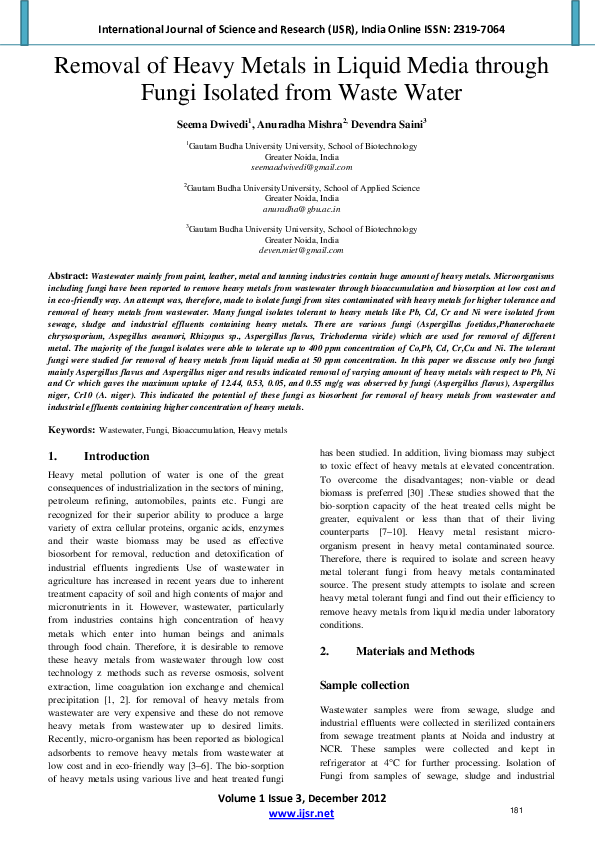 (PDF) Removal of Heavy Metals in Liquid Media through Fungi Isolated ...