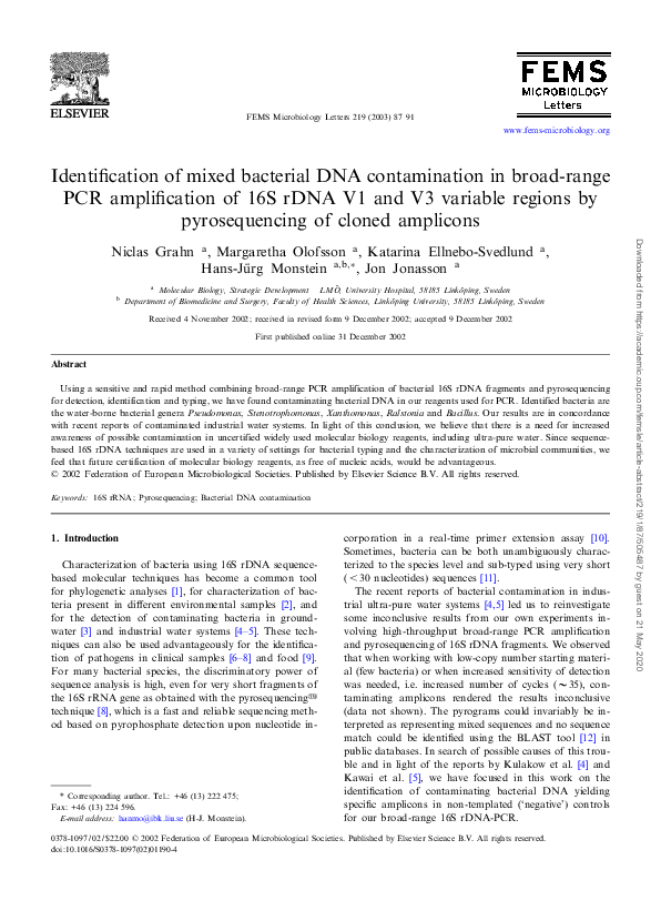 (PDF) Identification of mixed bacterial DNA contamination in broad ...