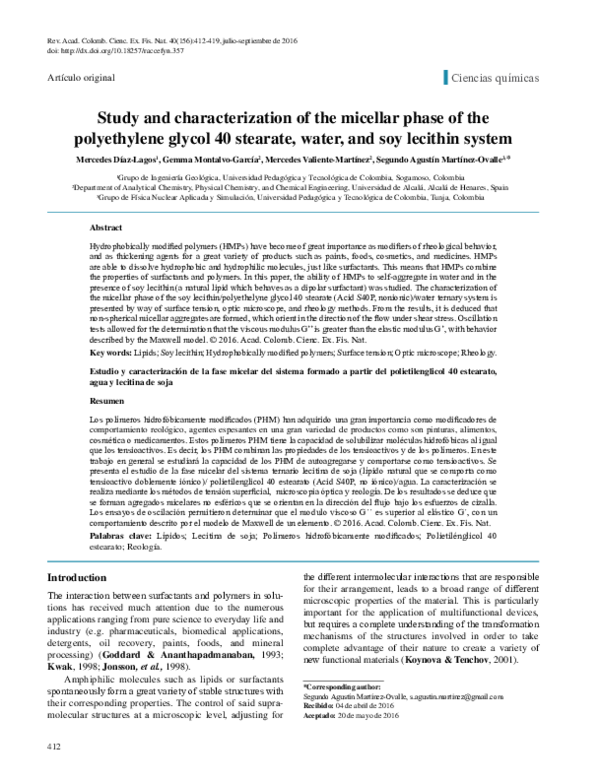 (PDF) Study and characterization of the micellar phase of the ...