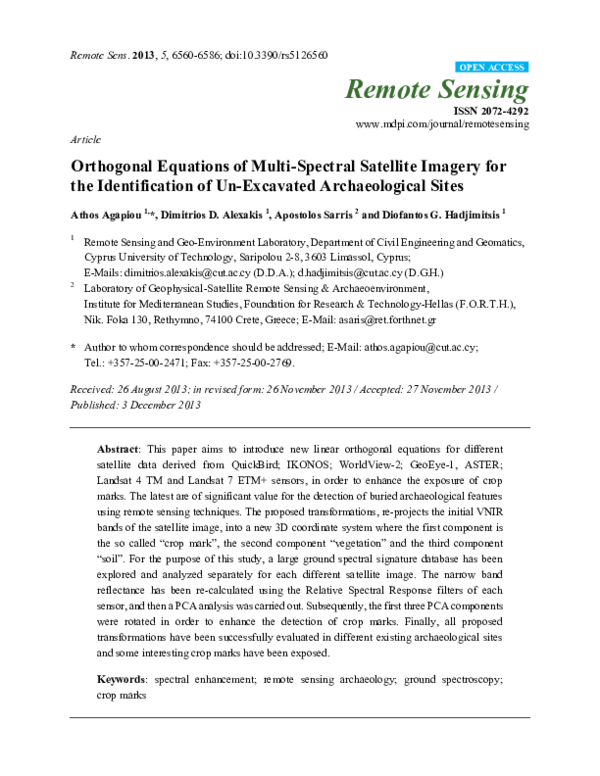 (PDF) Article Orthogonal Equations of Multi-Spectral Satellite Imagery for